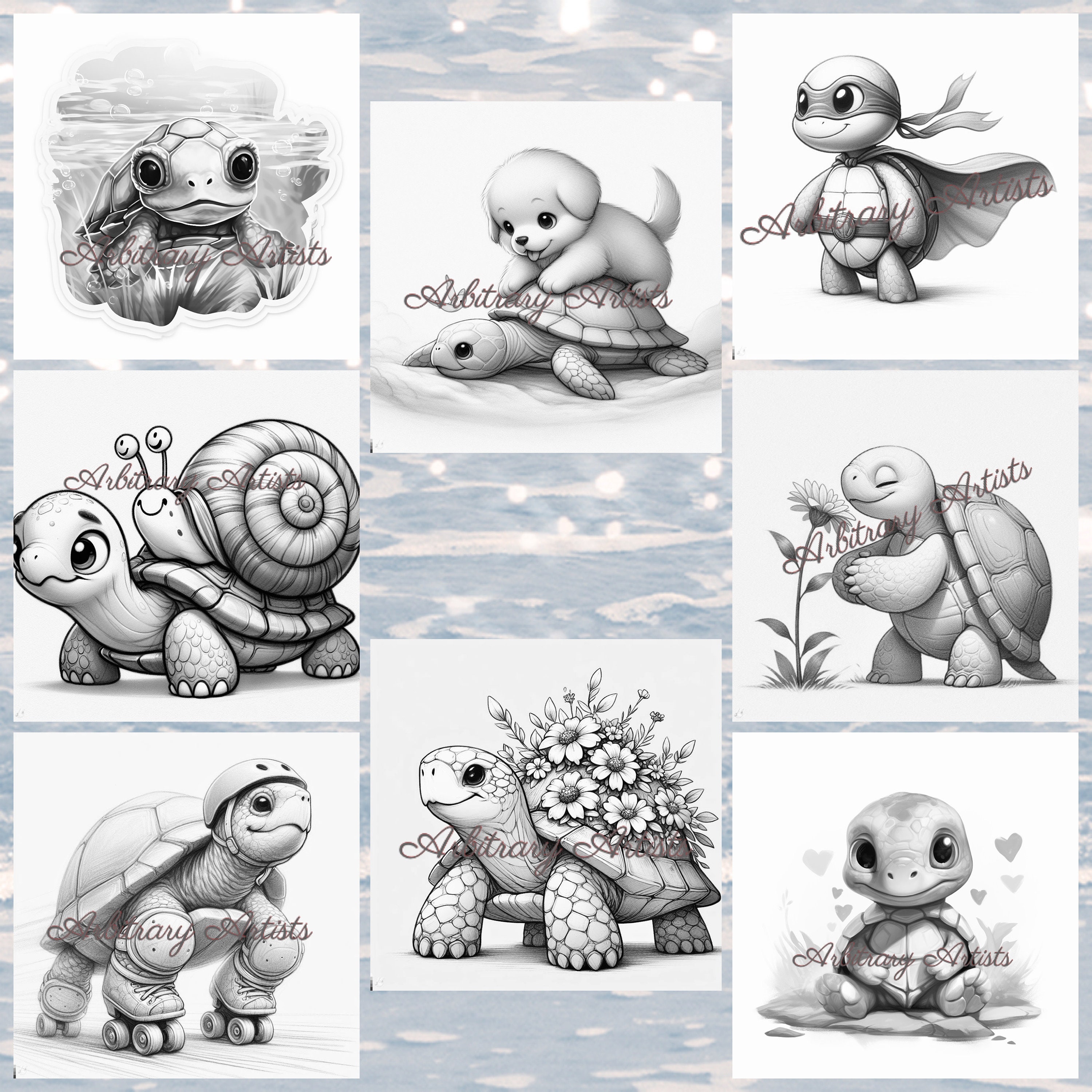 Cute Turtle Coloring Pages: 51 Grayscale Designs (PDF Download) - Etsy