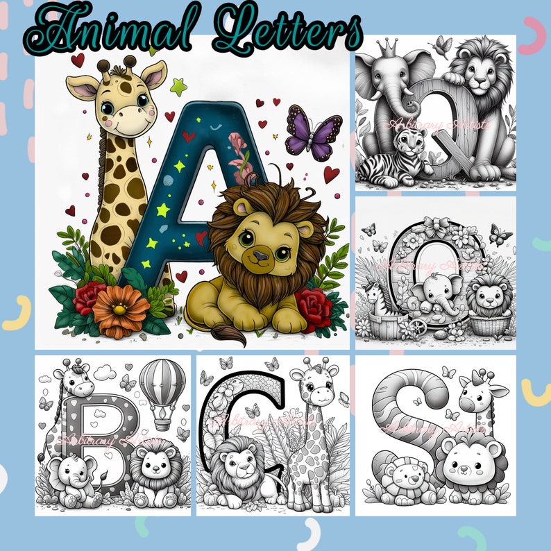 Animal Alphabet 26 Grayscale Coloring Pages - Etsy
