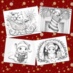 Christmas Mouse 32 Grayscale Coloring Pages - Etsy