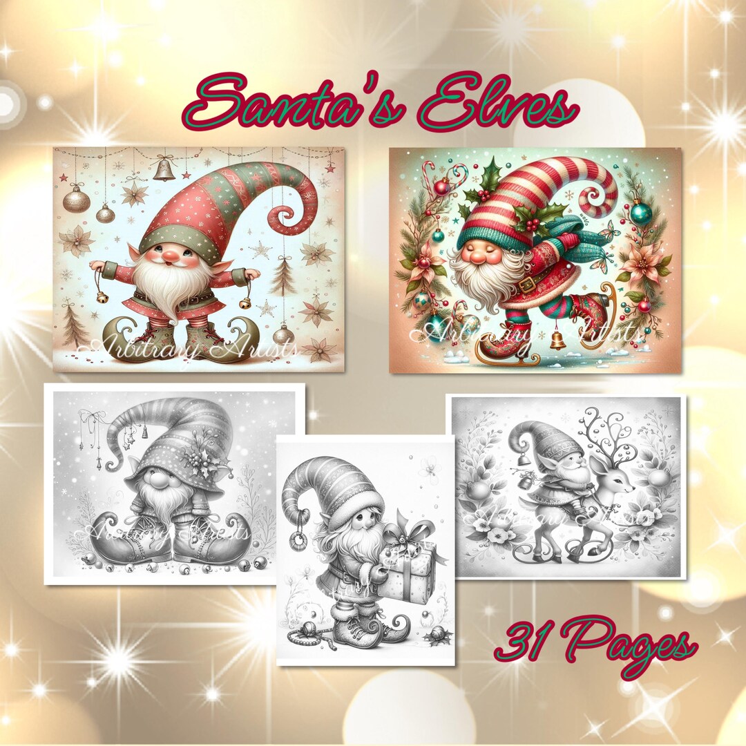 Santa's Elves 31 Grayscale Christmas, Holiday Coloring Pages - Etsy