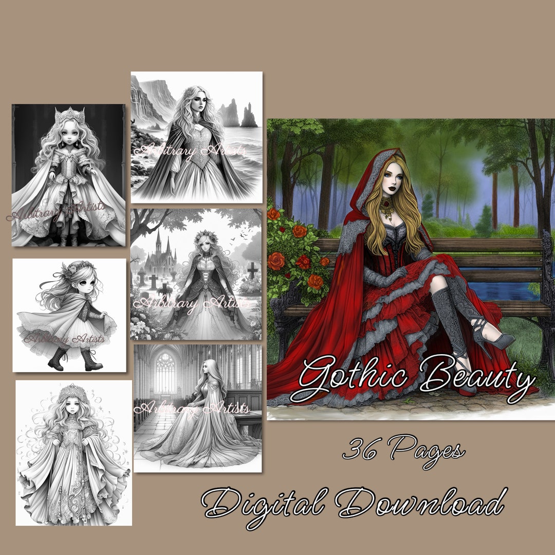 Gothic Princesses 36 Grayscale Coloring Pages - Etsy