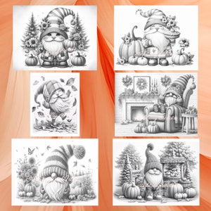 Fall Gnomes 29 Fun Fall Grayscale Coloring Pages Digital Download - Etsy