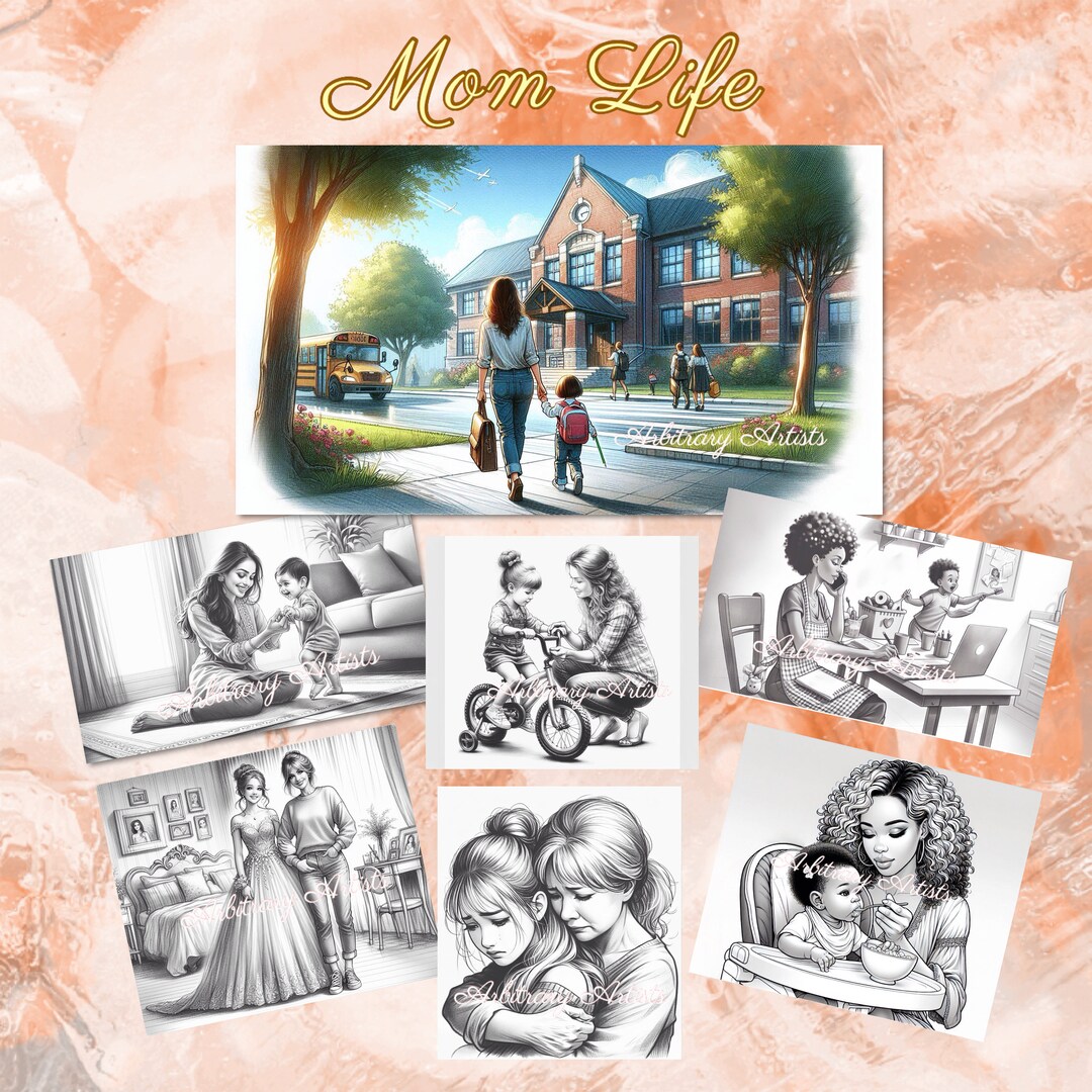 Mom Life 40 Grayscale Coloring Pages - Etsy