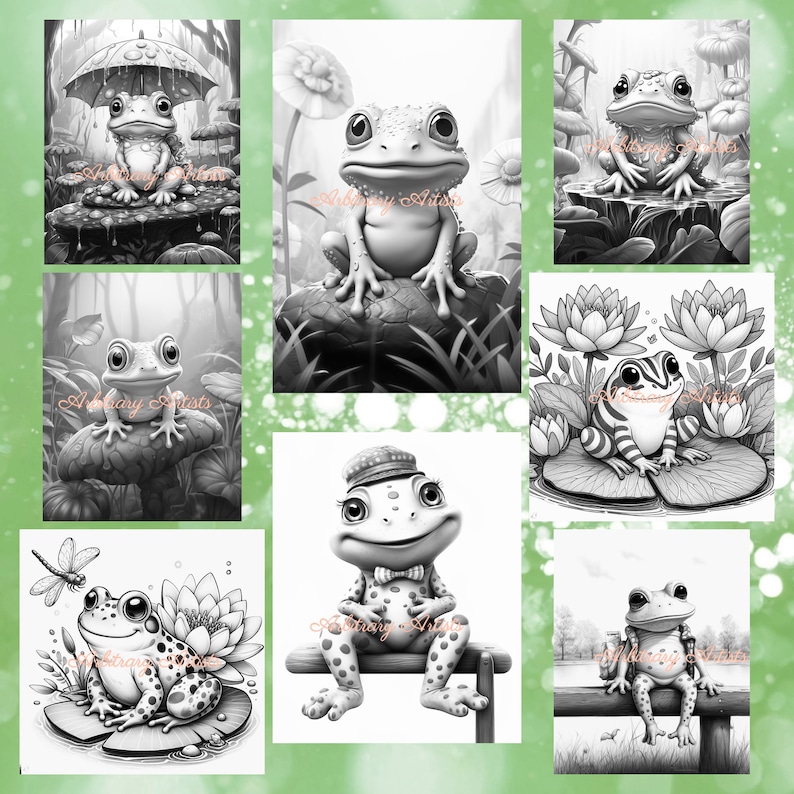 Fun Frogs 50 Grayscale Coloring Pages - Etsy