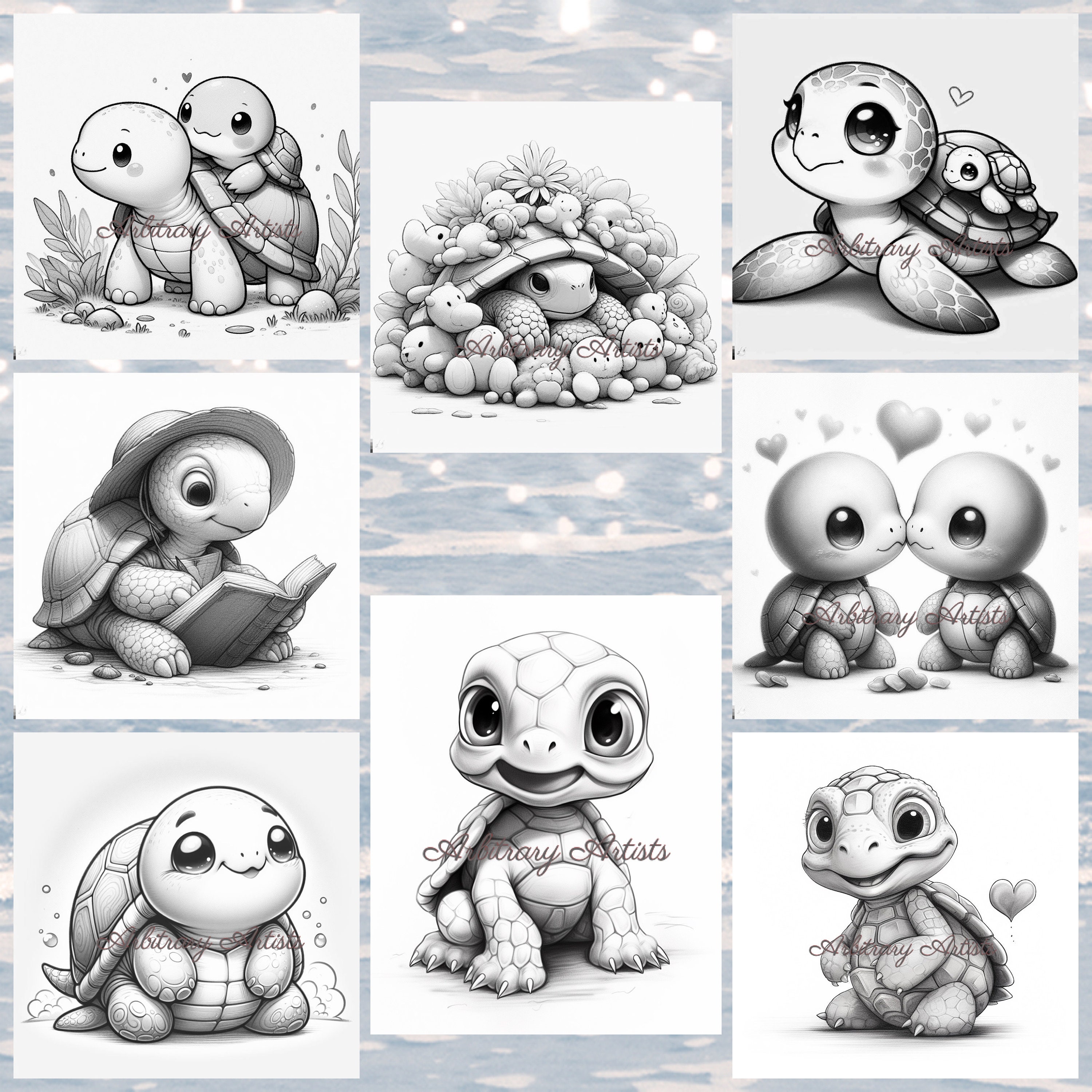 Cute Turtle Coloring Pages: 51 Grayscale Designs (PDF Download) - Etsy