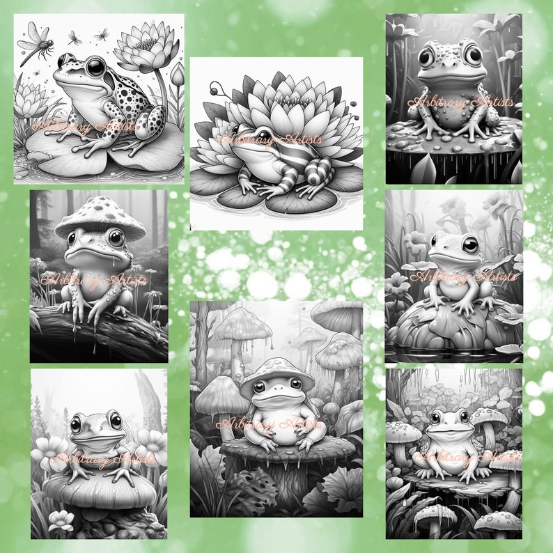 Fun Frogs 50 Grayscale Coloring Pages - Etsy