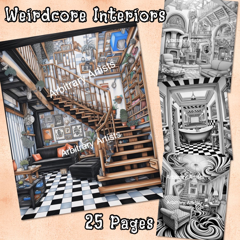 Weirdcore Interiors 25 Adult Coloring Pages - Etsy