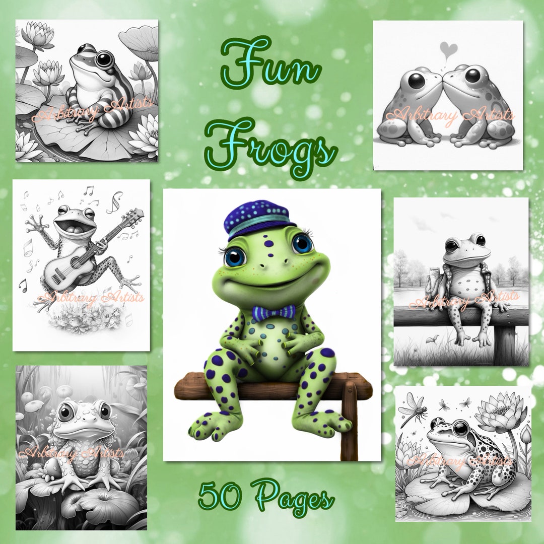 Fun Frogs 50 Grayscale Coloring Pages - Etsy
