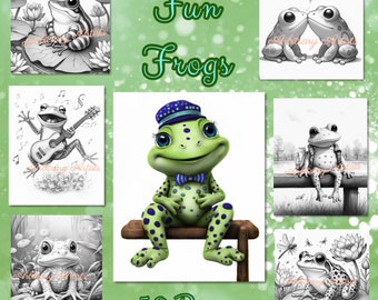 35 Cute Cottagecore Frogs Coloring Book Collection | Frog Grayscale ...