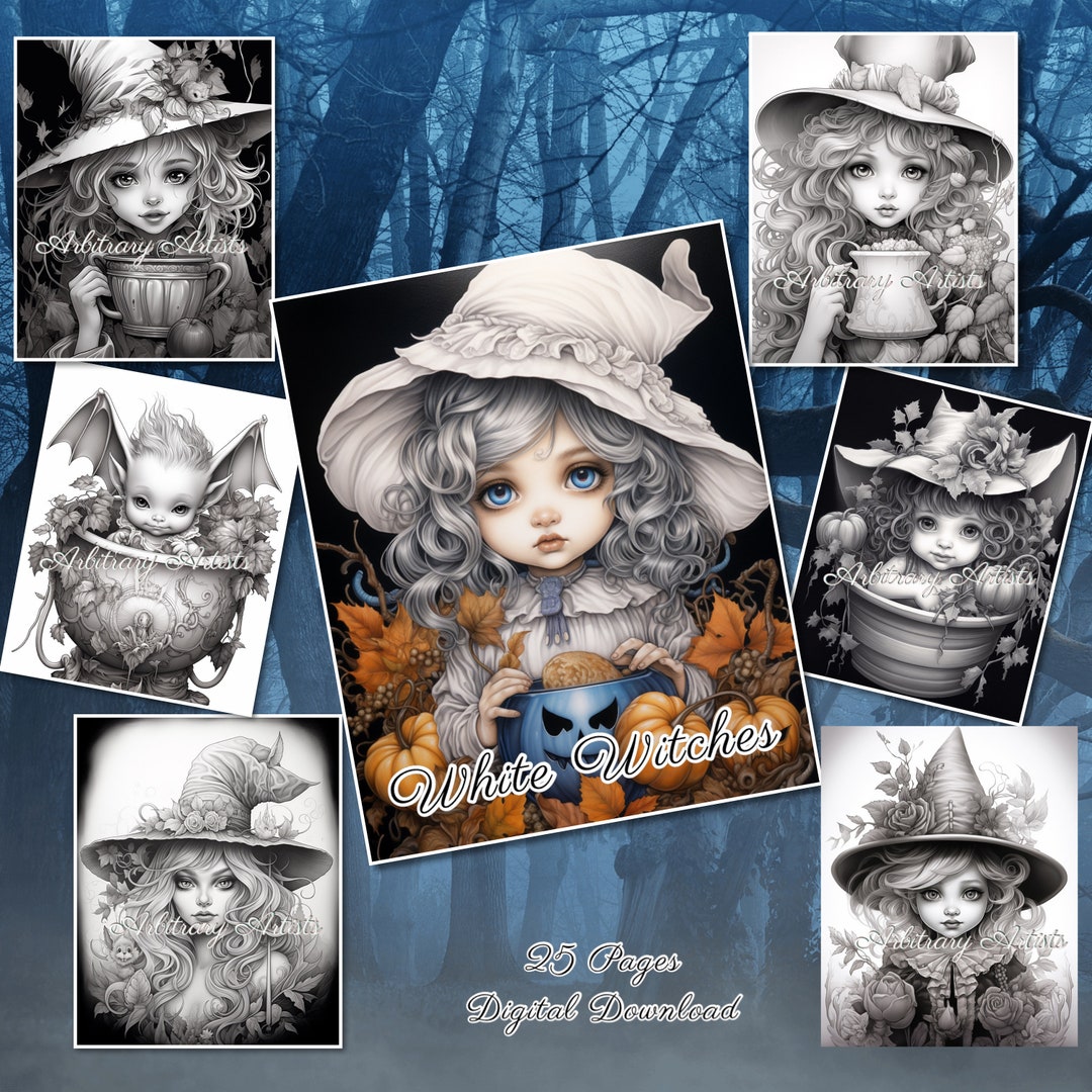 White Witches 25 Grayscale Adult Coloring Pages - Etsy