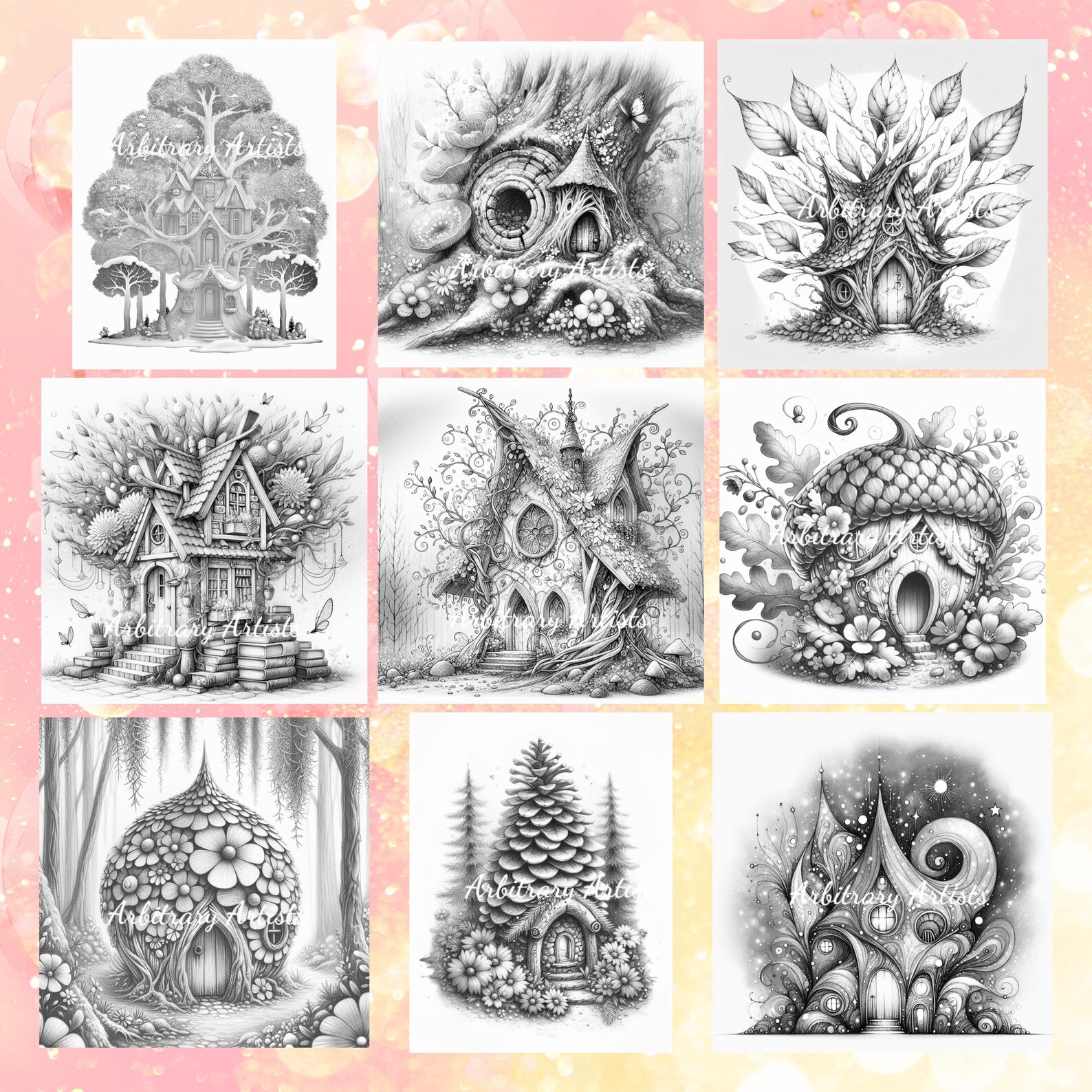 Curious Cottages - 39 Color, Light and Dark Coloring Pages, Fairy ...