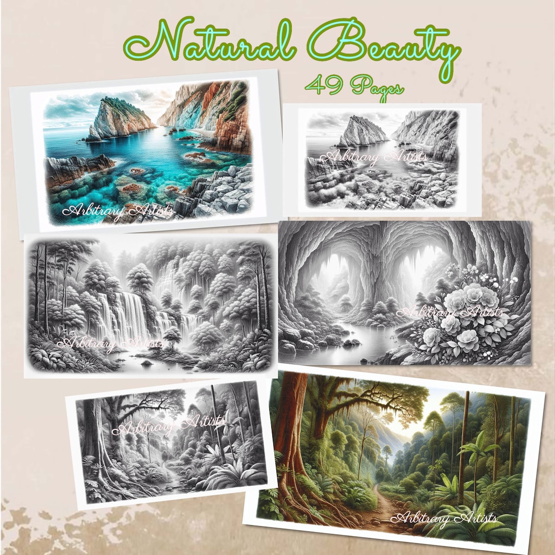 Natural Beauty 49 Grayscale Landscape Coloring Pages - Etsy