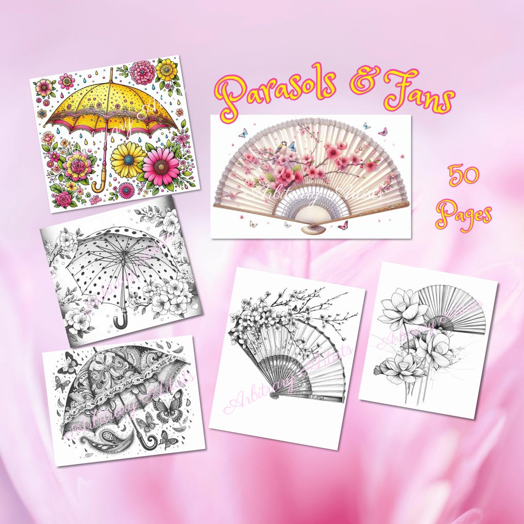 Parasols & Fans 50 Coloring Pages, Fun, Relaxing - Etsy