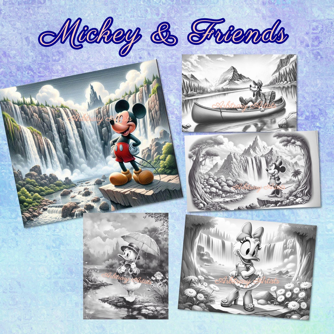 Mickey & Friends 48 Grayscale Coloring Pages - Etsy