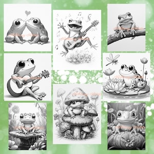 Fun Frogs 50 Grayscale Coloring Pages - Etsy