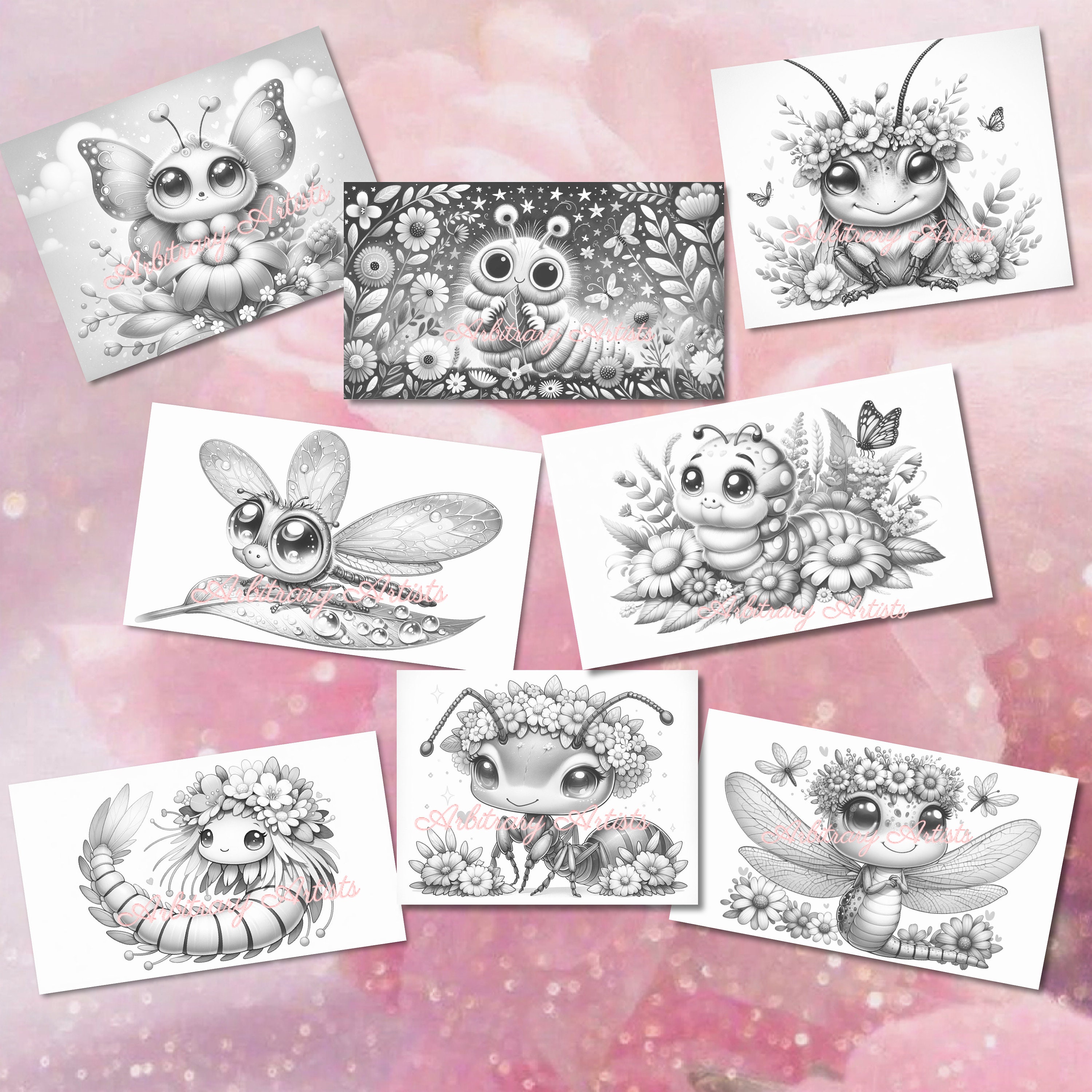 Adorable Bugs 44 Grayscale Coloring Pages - Etsy