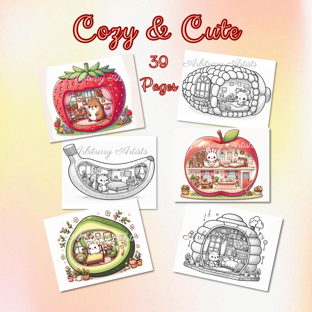 Cozy & Cute Fantasy Animal Houses Fun Relaxing Coloring Pages - Etsy