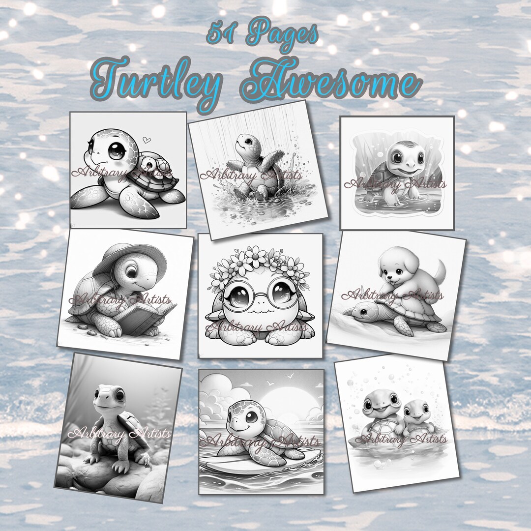 Turtley Awesome 51 Grayscale Coloring Pages - Etsy