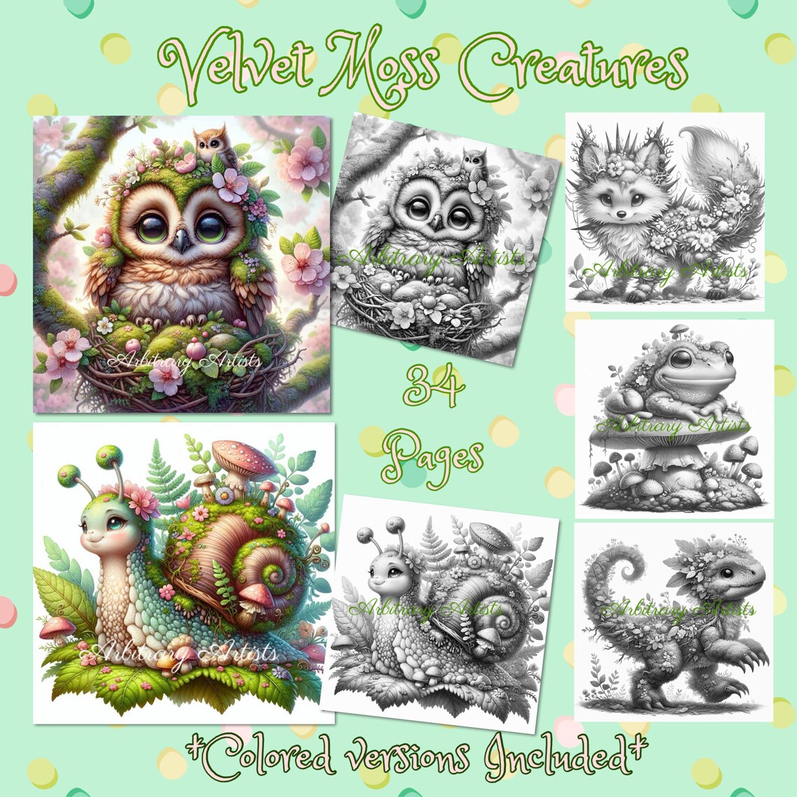 Velvet Moss Creatures - 34 Grayscale Coloring Page, Dark, Light and ...