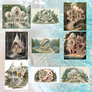Seashell Houses 28 Colored & Grayscale, Nautical Coloring Pages - Etsy