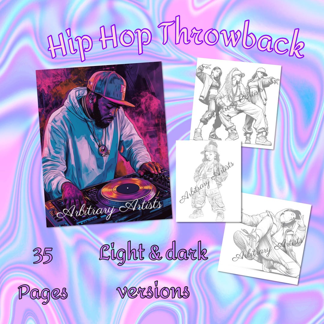 Hip Hop Throwback Grayscale Coloring Pages, Adult Coloring, Retro ...