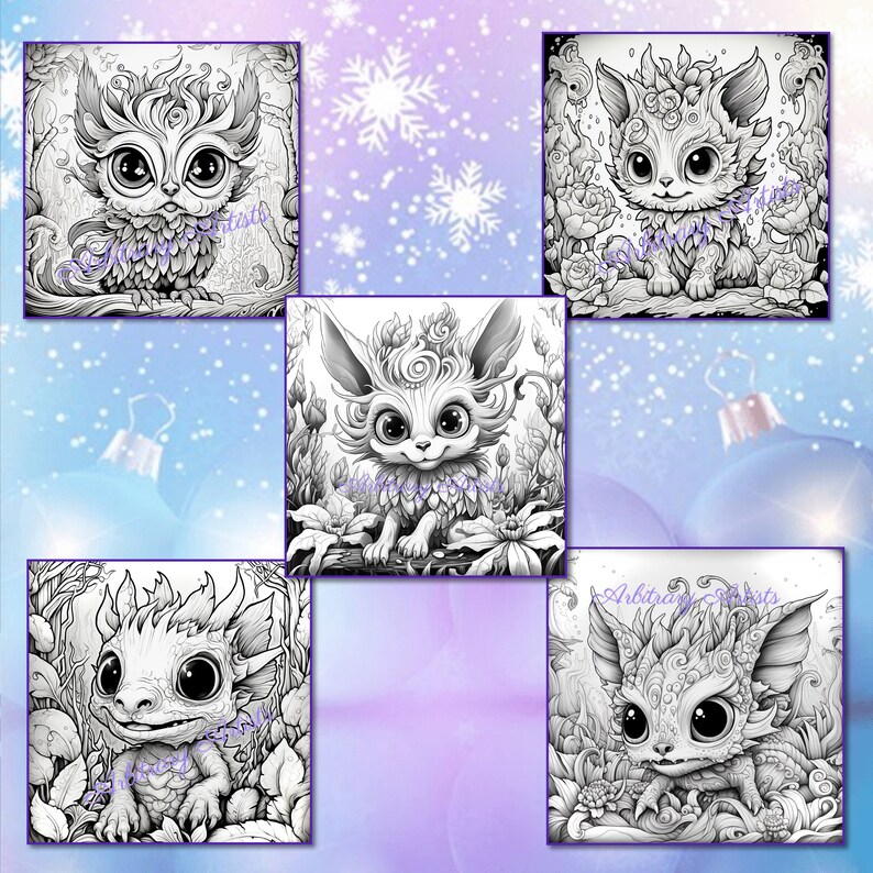 Cute Mythical Creatures 30 Grayscale Coloring Pages - Etsy