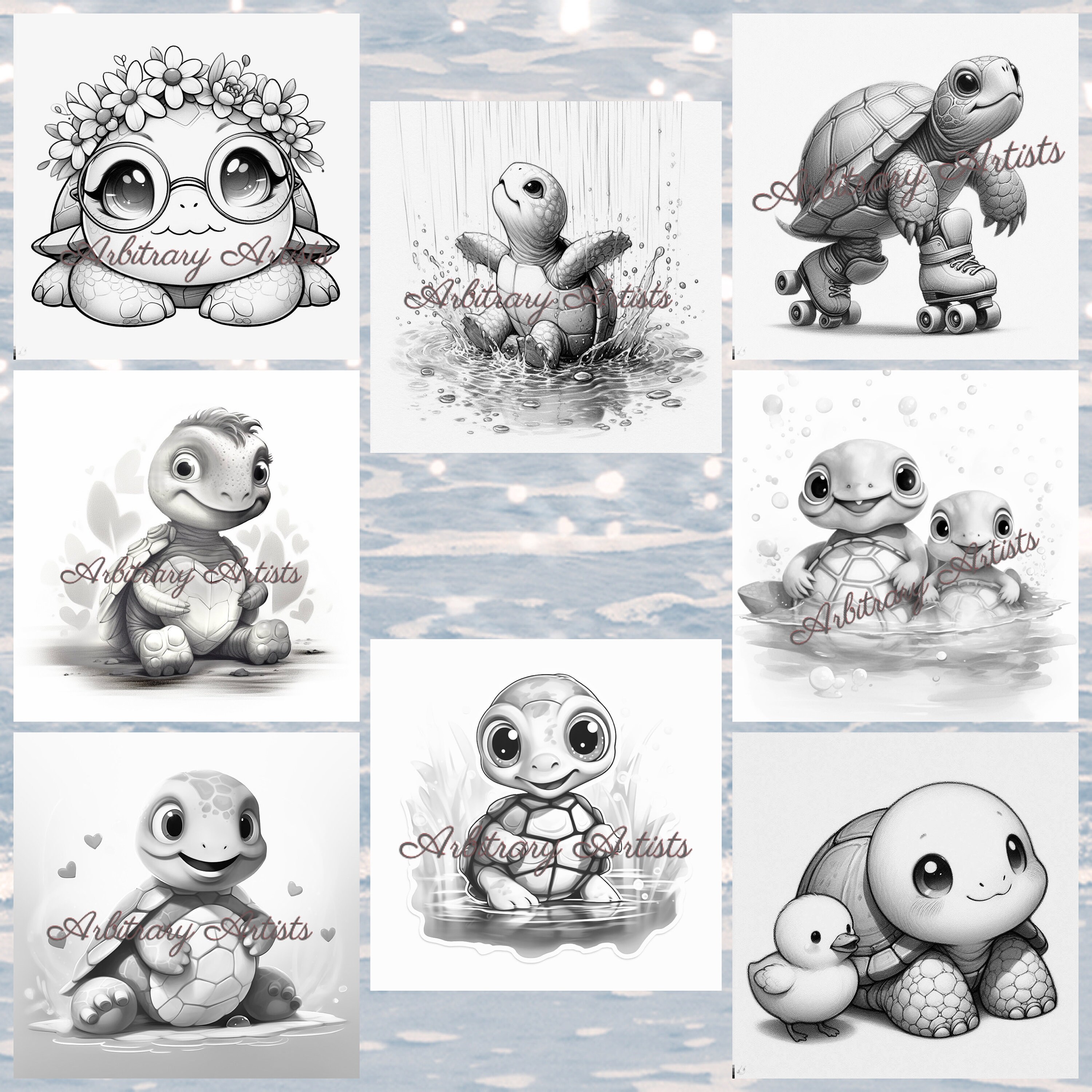 Cute Turtle Coloring Pages: 51 Grayscale Designs (PDF Download) - Etsy