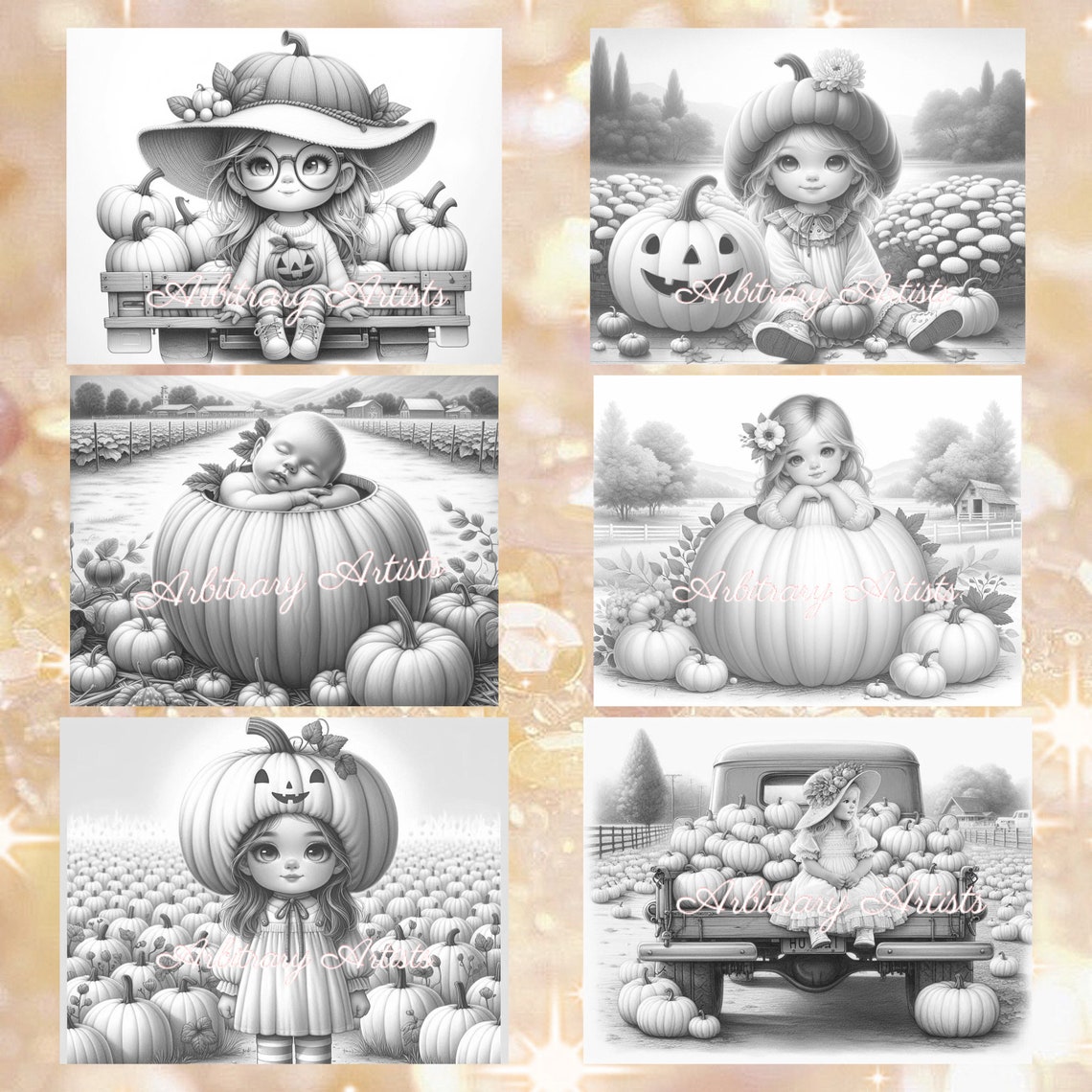 Pumpkin Patch Grayscale Coloring Pages, Fall Halloween (PDF) - Etsy