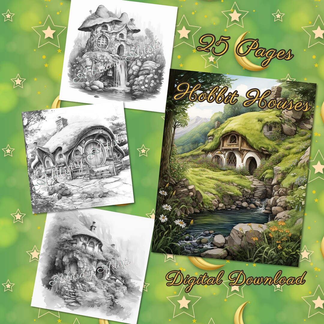 Hobbit Houses 25 Grayscale Coloring Pages - Etsy
