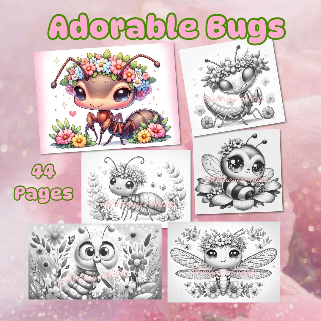 Adorable Bugs 44 Grayscale Coloring Pages - Etsy
