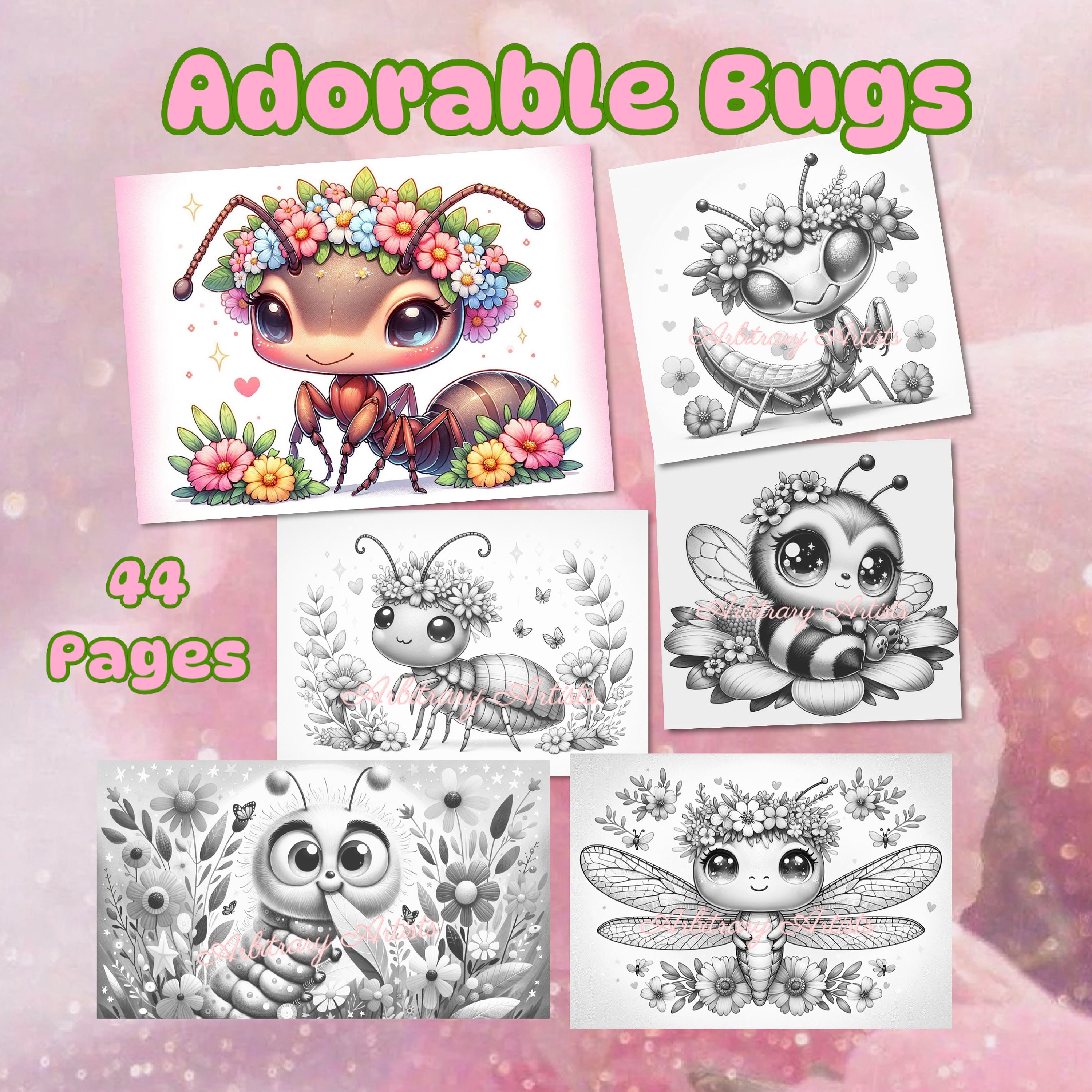 Adorable Bugs 44 Grayscale Coloring Pages - Etsy