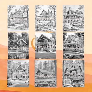 Rustic Cabins 40 Grayscale Coloring Pages - Etsy Canada