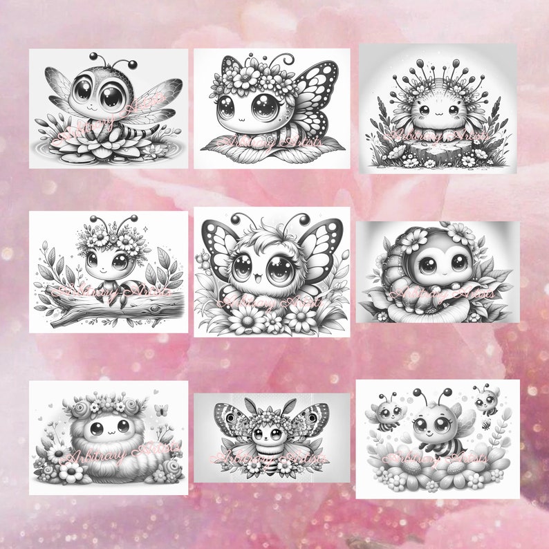 Adorable Bugs 44 Grayscale Coloring Pages - Etsy