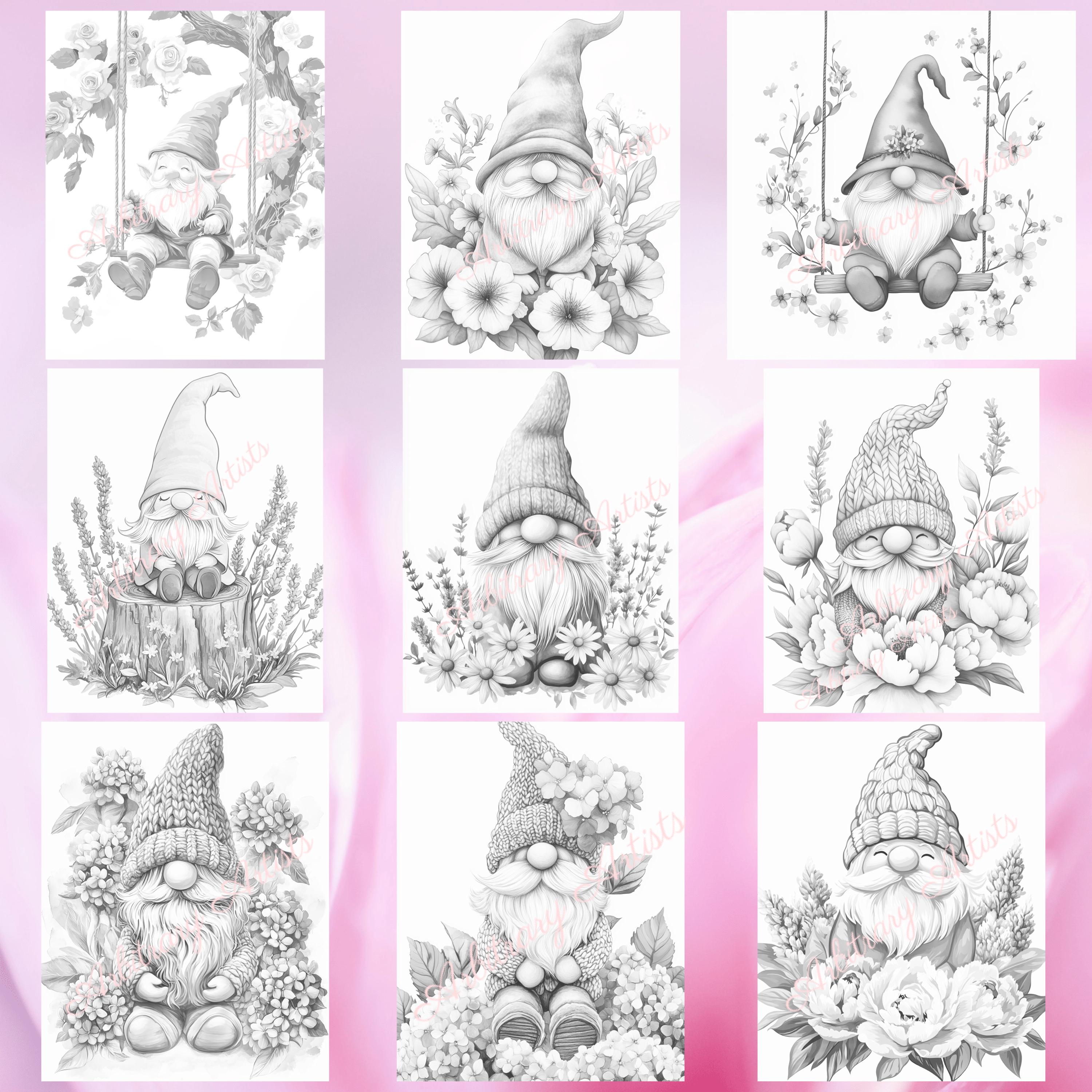 Secret Garden of Gnomes 32 Colored & Grayscale Pages, Spring, Floral ...