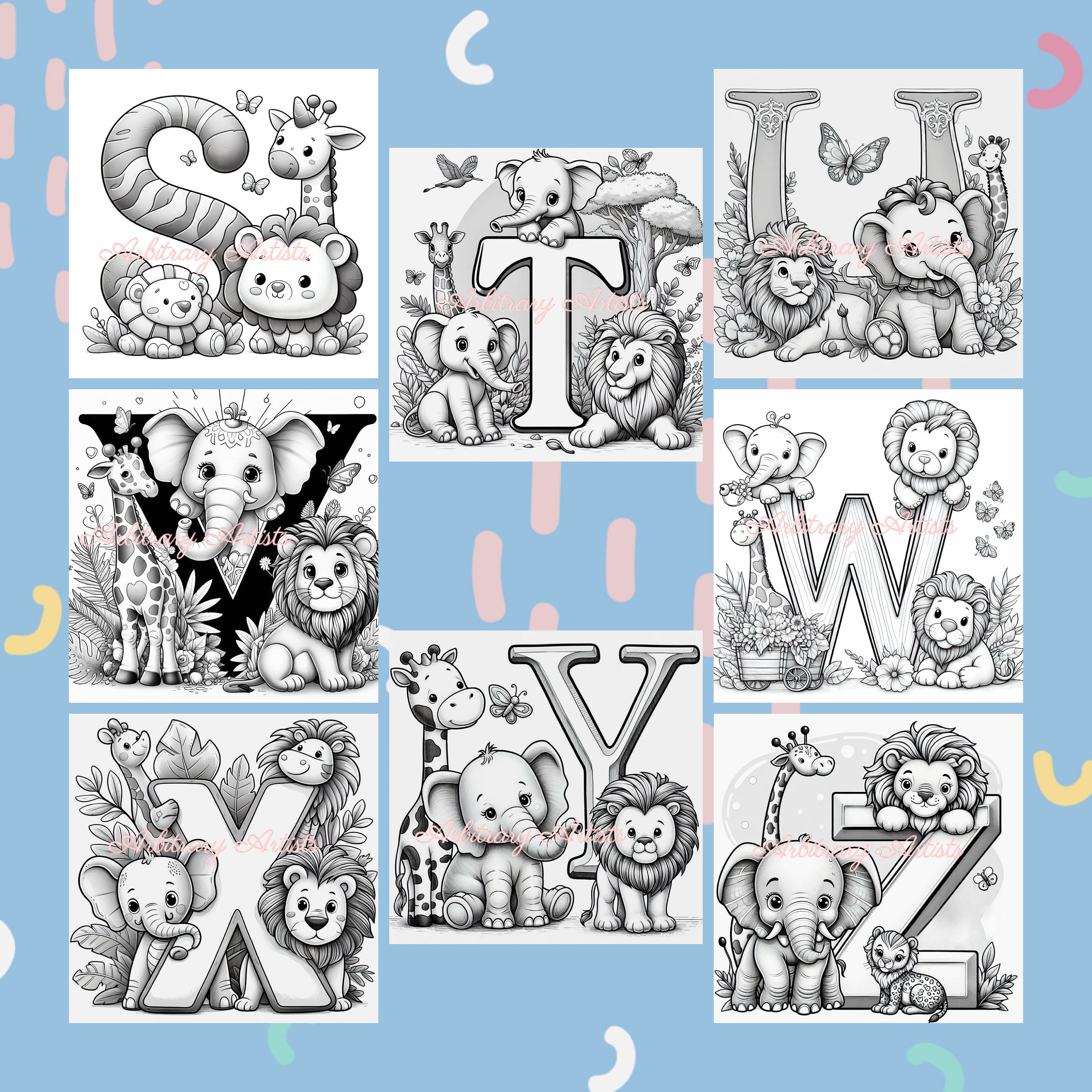 Animal Alphabet 26 Grayscale Coloring Pages - Etsy