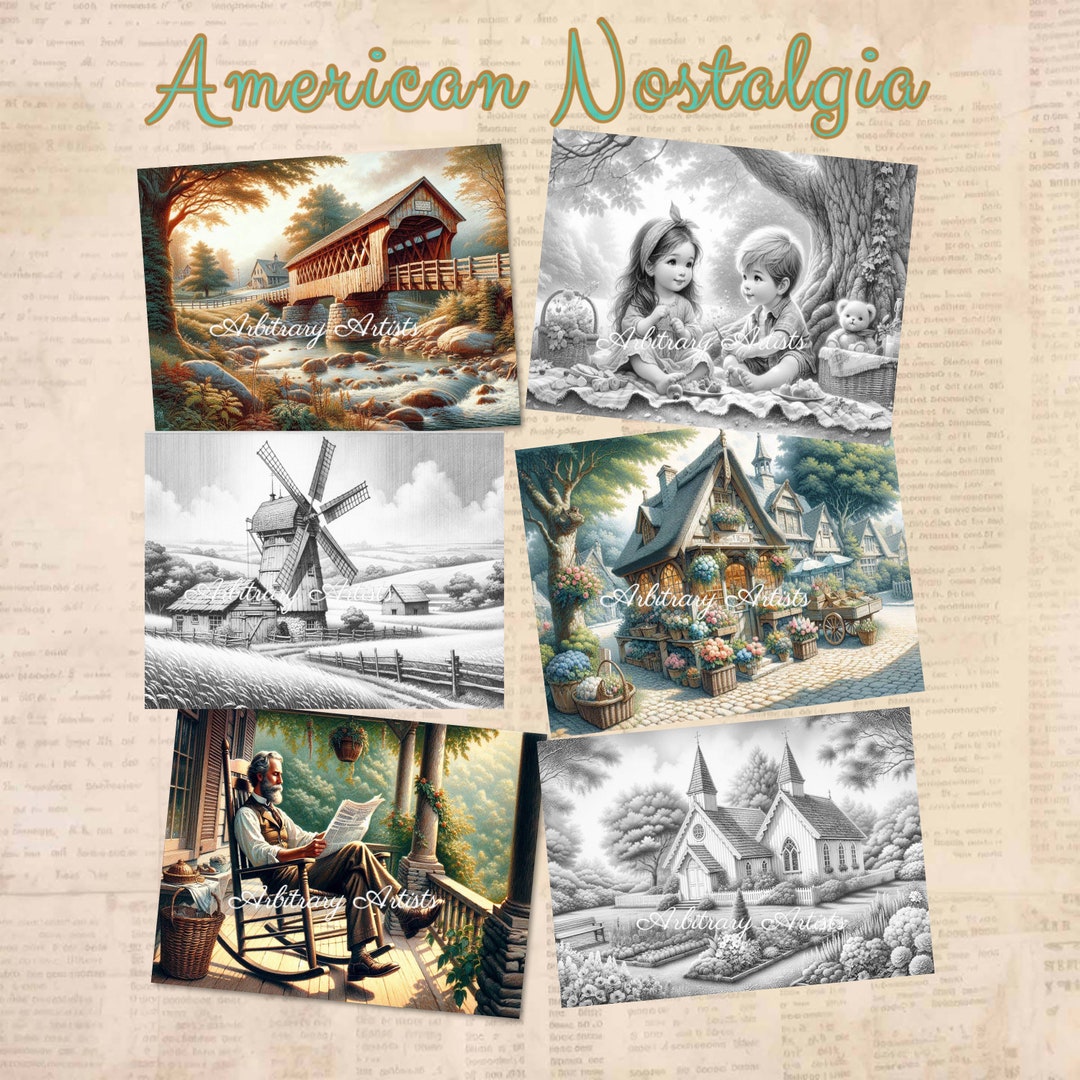 American Nostalgia Coloring Pages | 36-page Relaxing Art (PDF Download ...