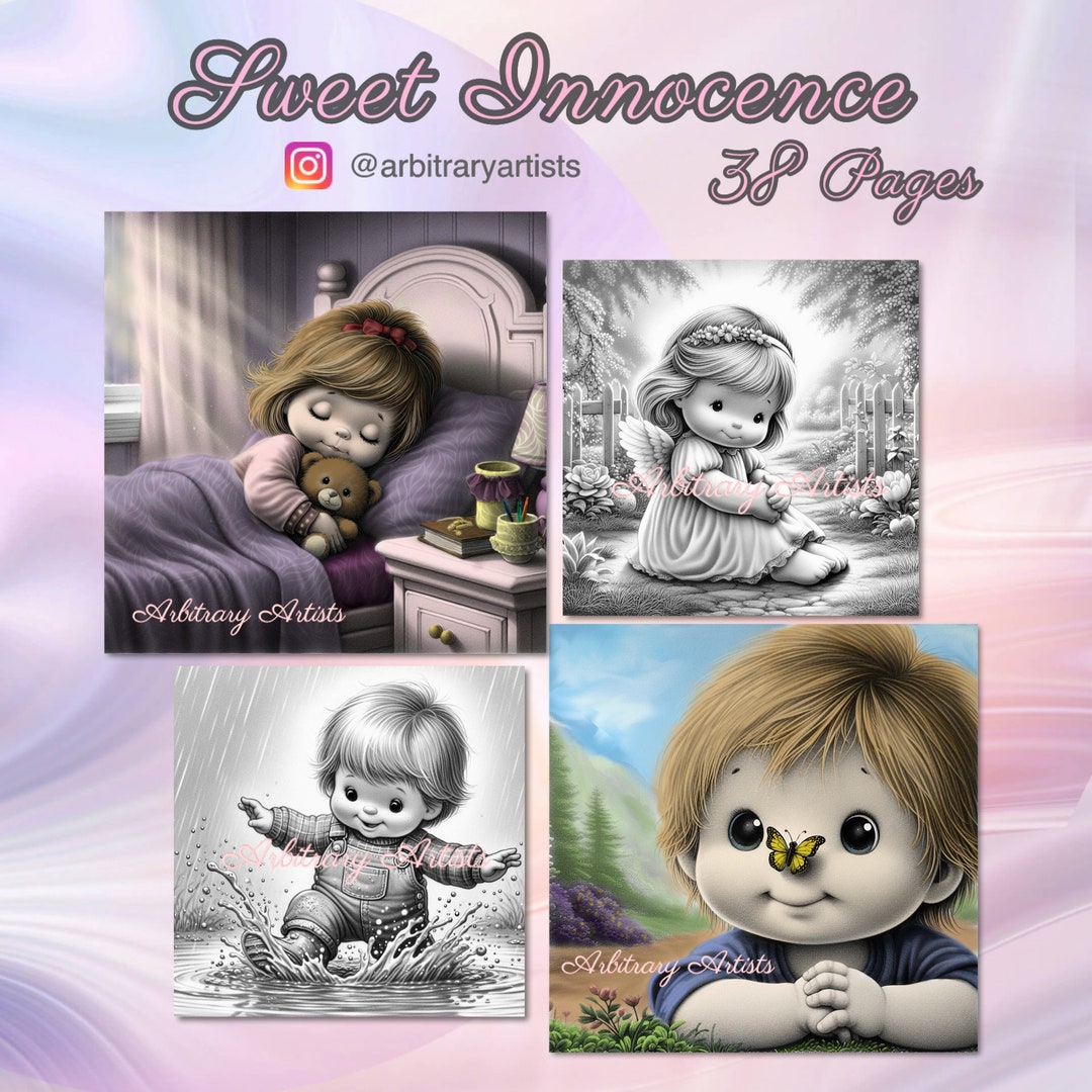Sweet Innocence 38 Grayscale Coloring Pages - Etsy