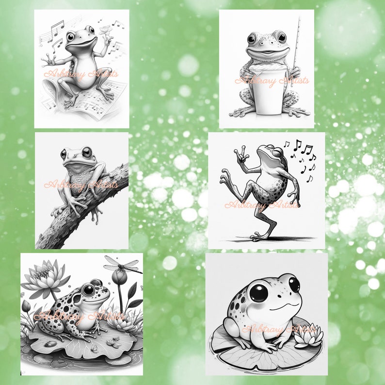 Fun Frogs 50 Grayscale Coloring Pages - Etsy