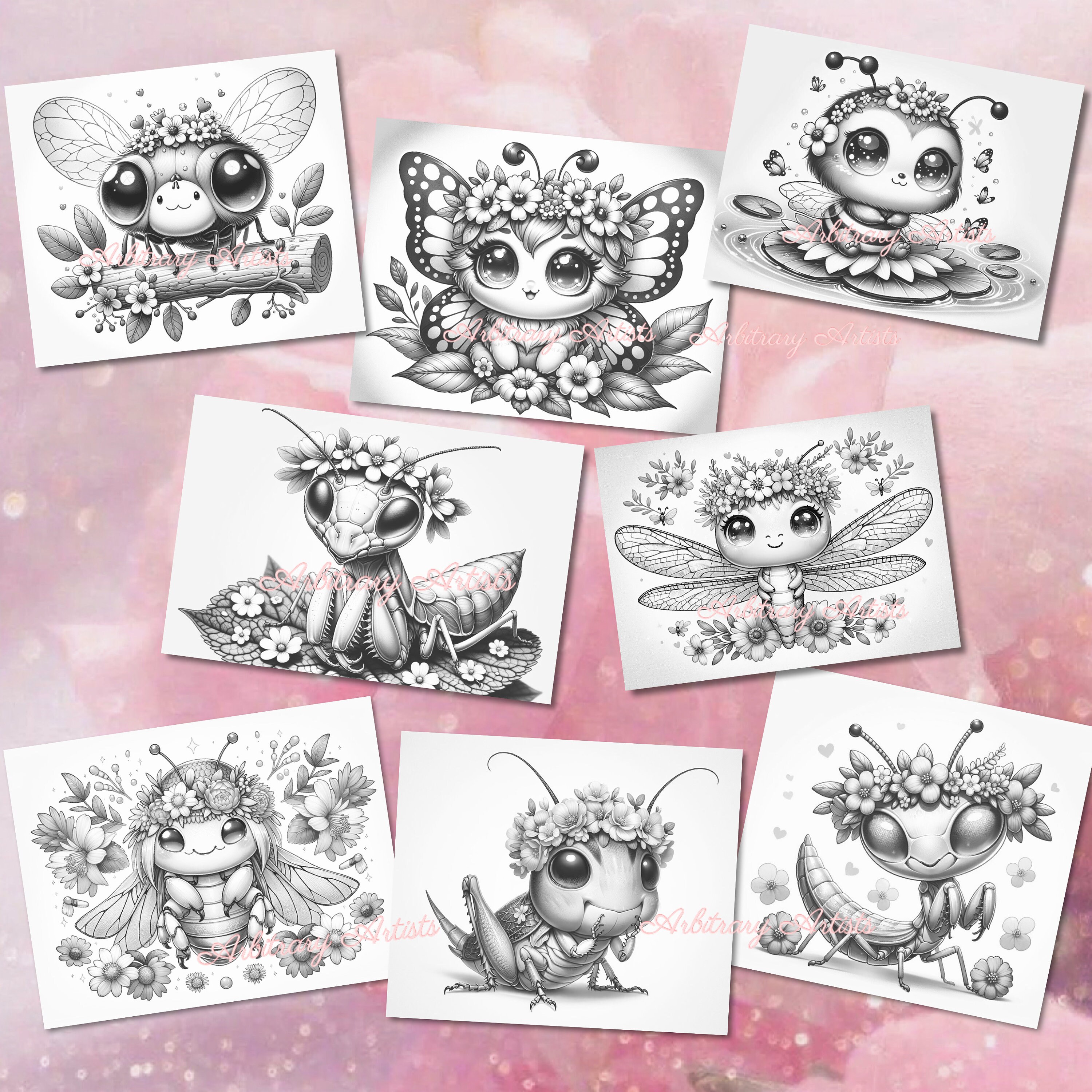 Adorable Bugs 44 Grayscale Coloring Pages - Etsy
