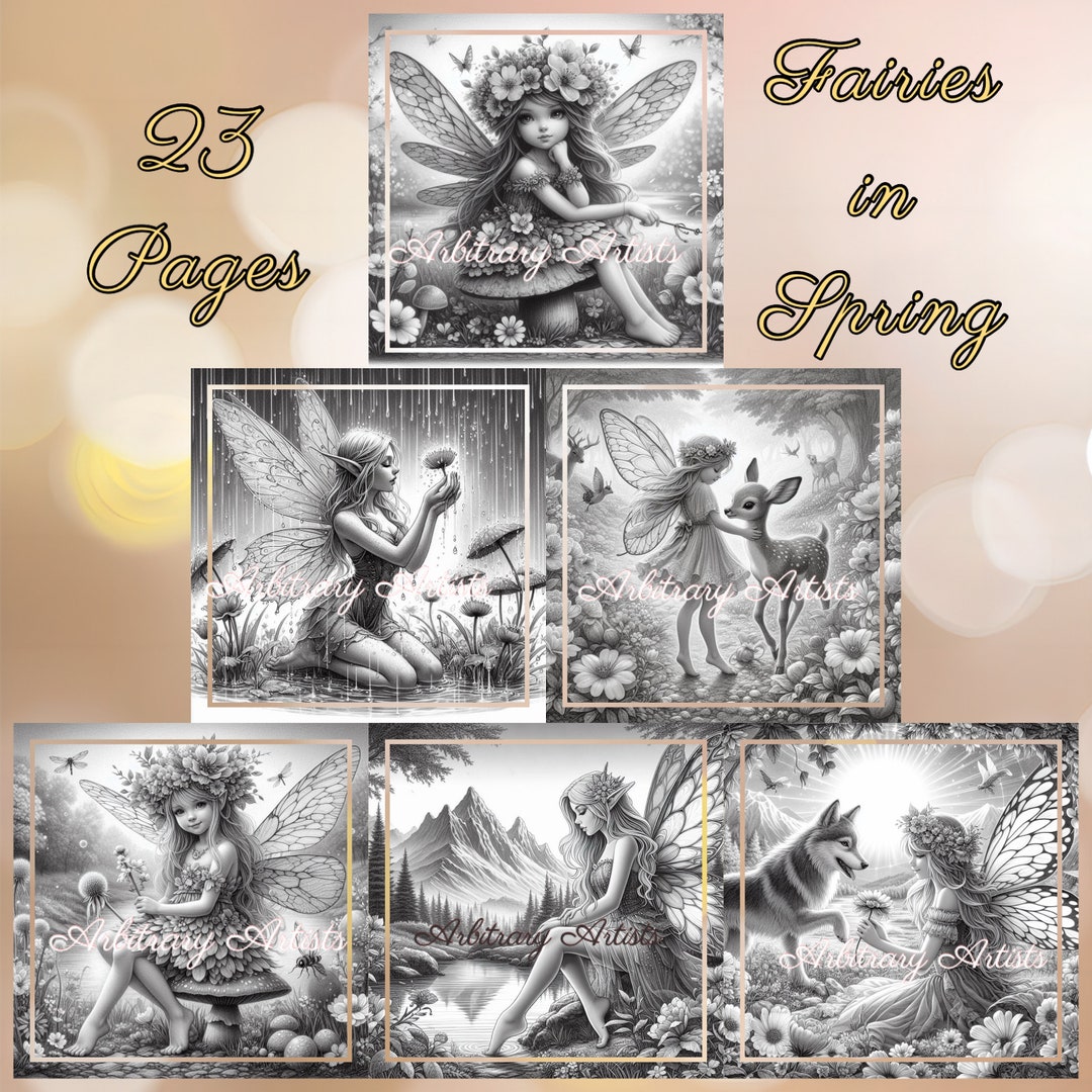 Fairies in Spring 23 Grayscale Coloring Pages - Etsy
