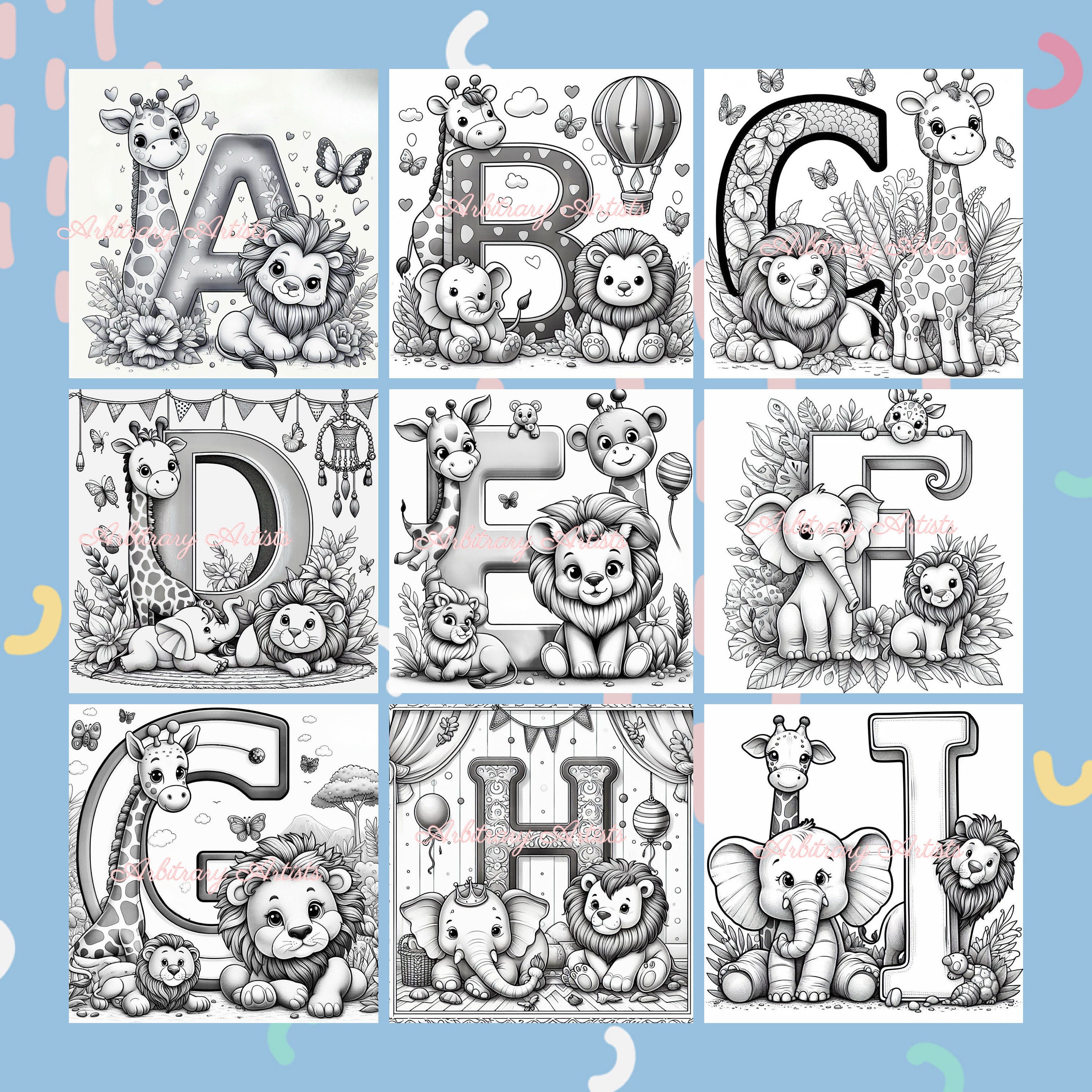 Animal Alphabet 26 Grayscale Coloring Pages - Etsy