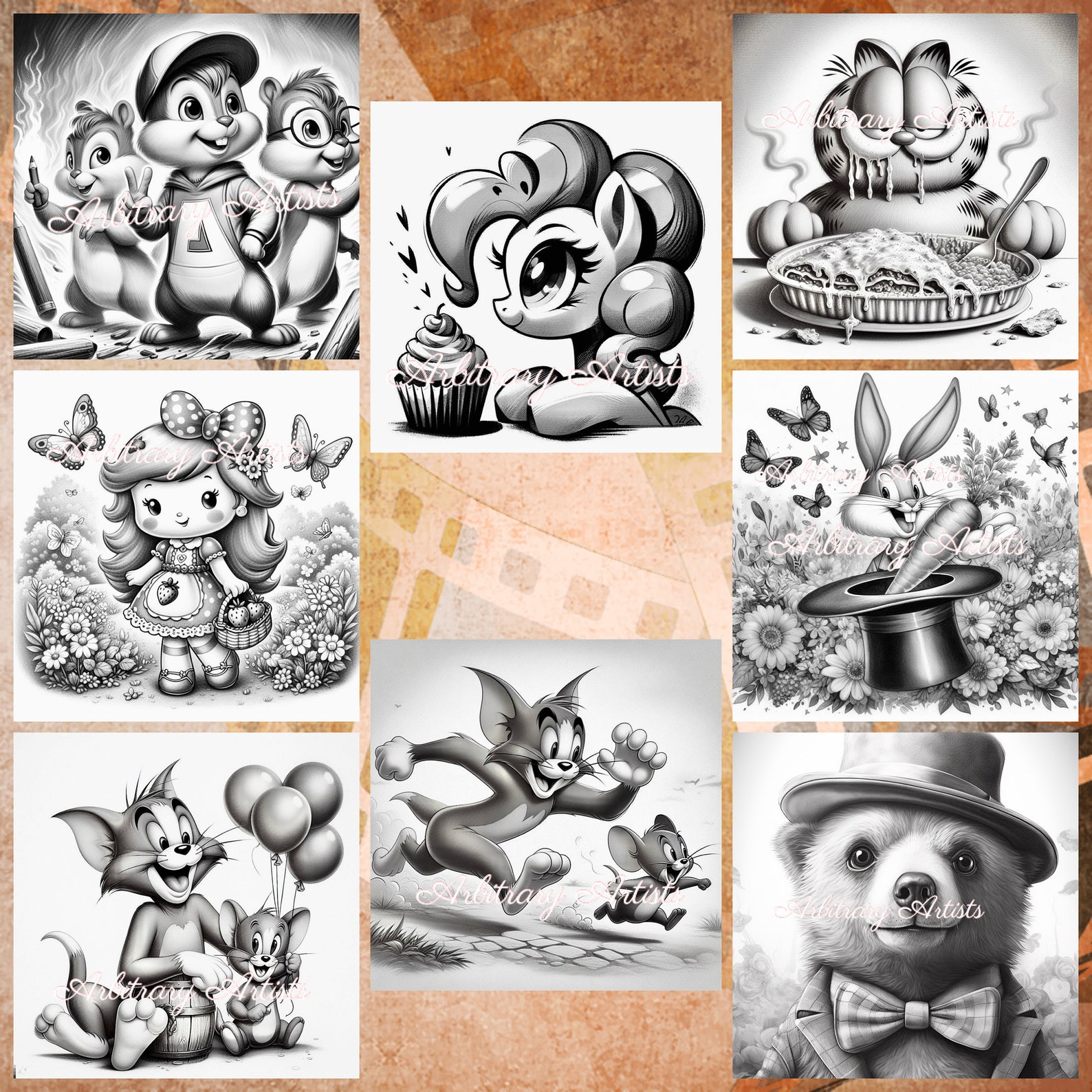 Vintage Cartoons 38 Grayscale Coloring Pages - Etsy