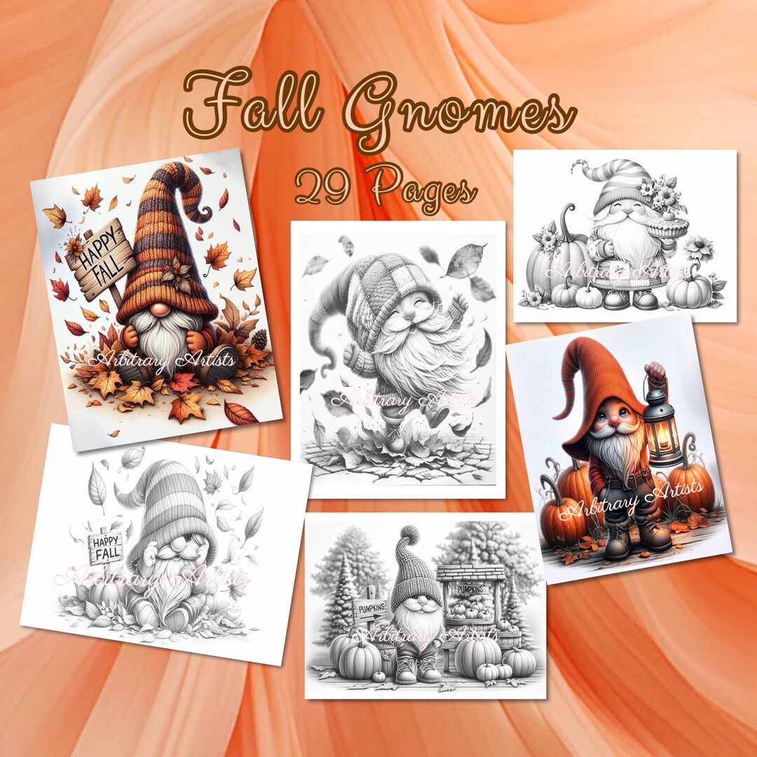 Fall Gnomes 29 Fun Fall Grayscale Coloring Pages Digital Download - Etsy