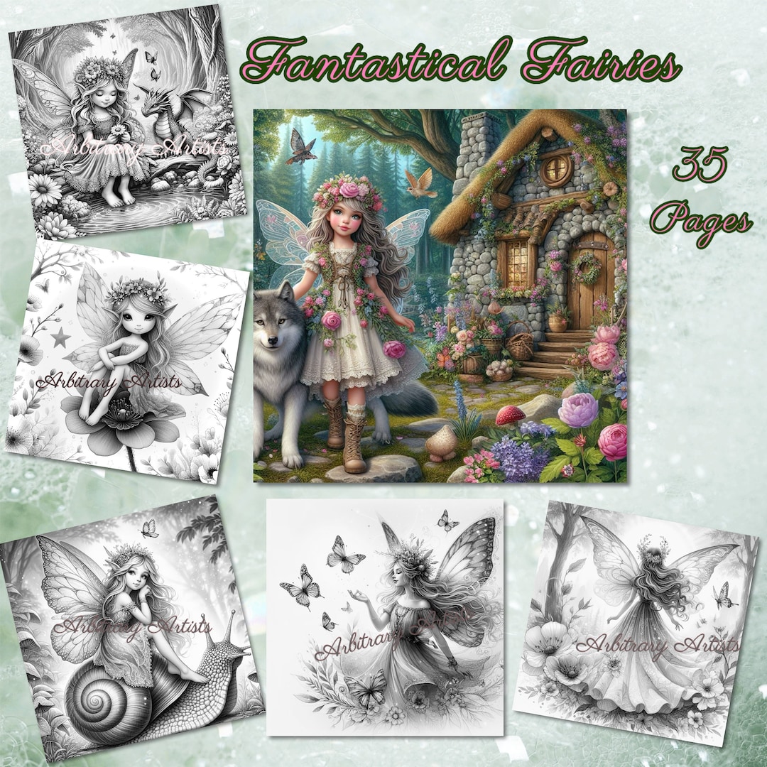 Fantastical Fairies 35 Grayscale Coloring Pages - Etsy