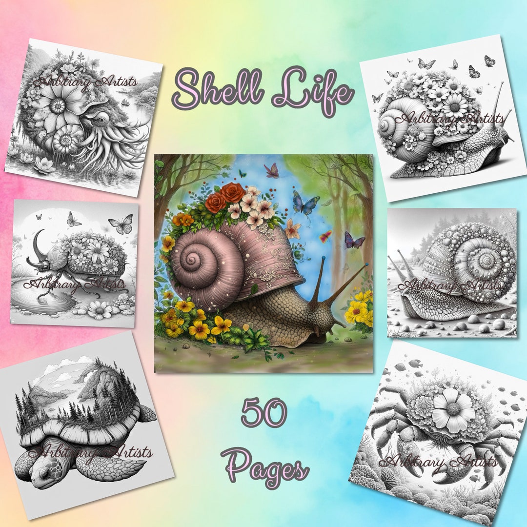 Shell Life 50 Grayscale Coloring Pages - Etsy