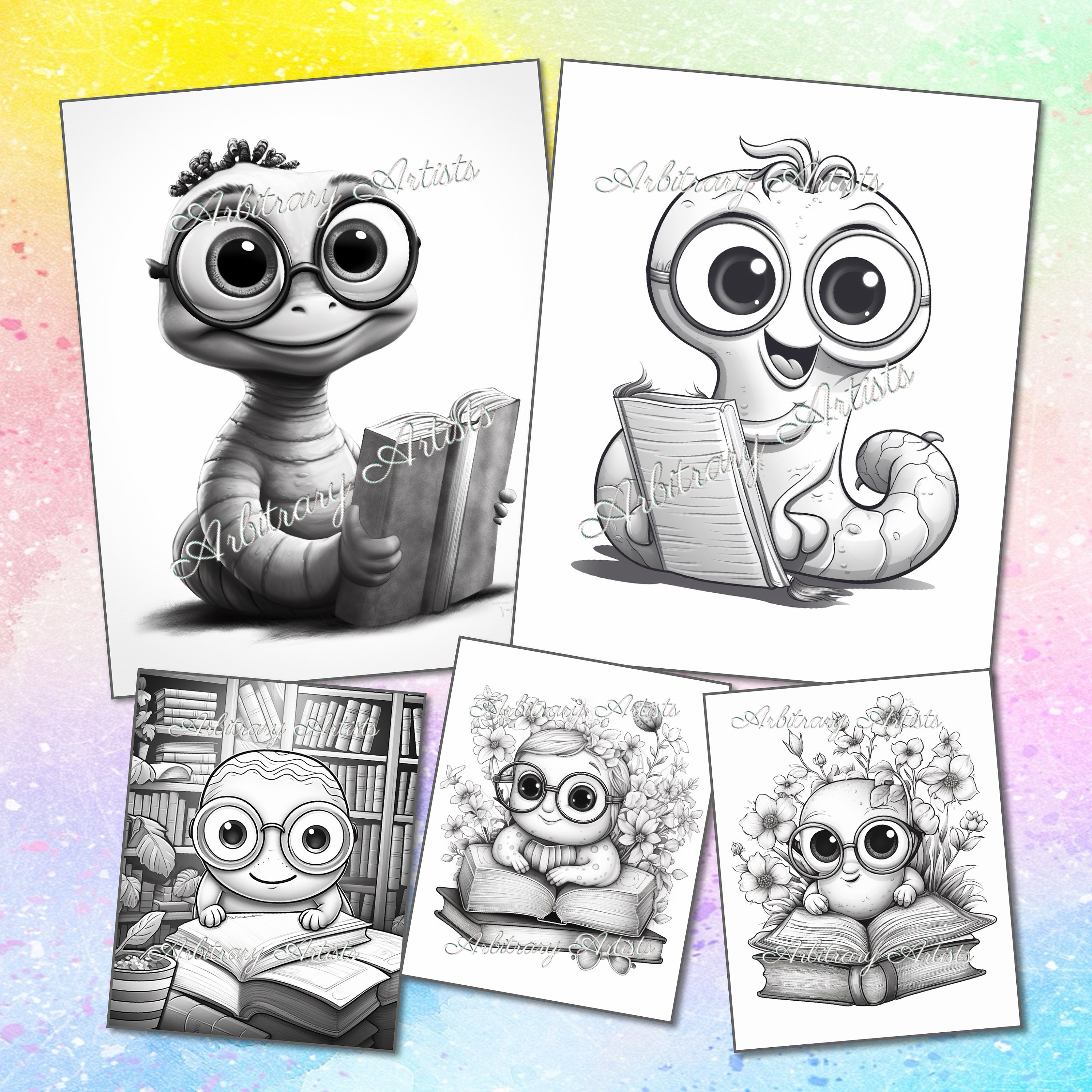 Adorable Bookworms 25 Coloring Pages - Etsy