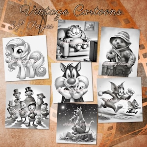Vintage Cartoons 38 Grayscale Coloring Pages - Etsy