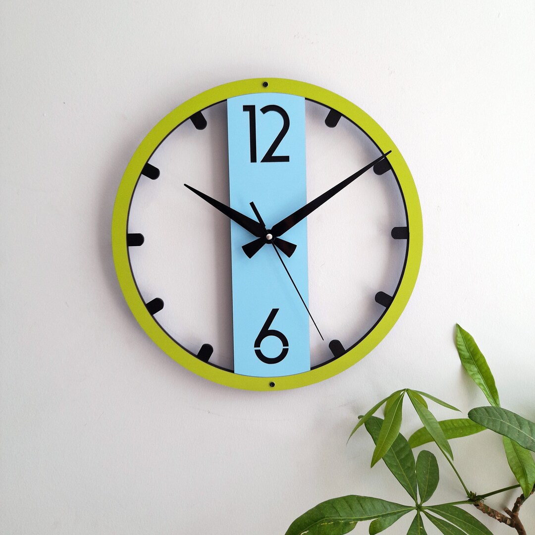 Green Blue Wall Clock, 13 Modern Round Wall Clocks, Silent Non-ticking ...