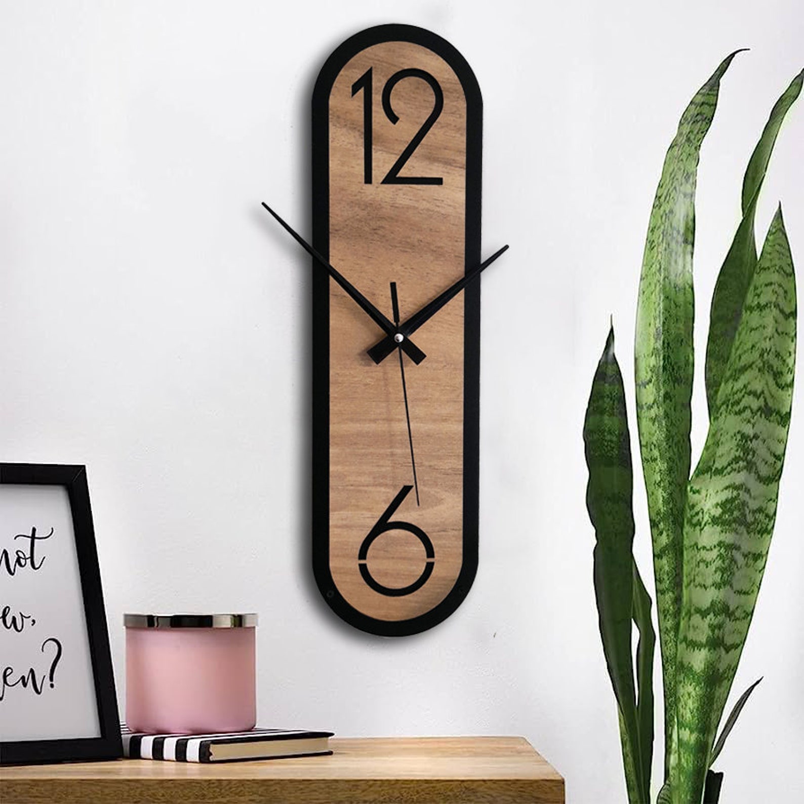 Long Oval Wall Clock in Minimalist Style,wall Decor for Living Room ...