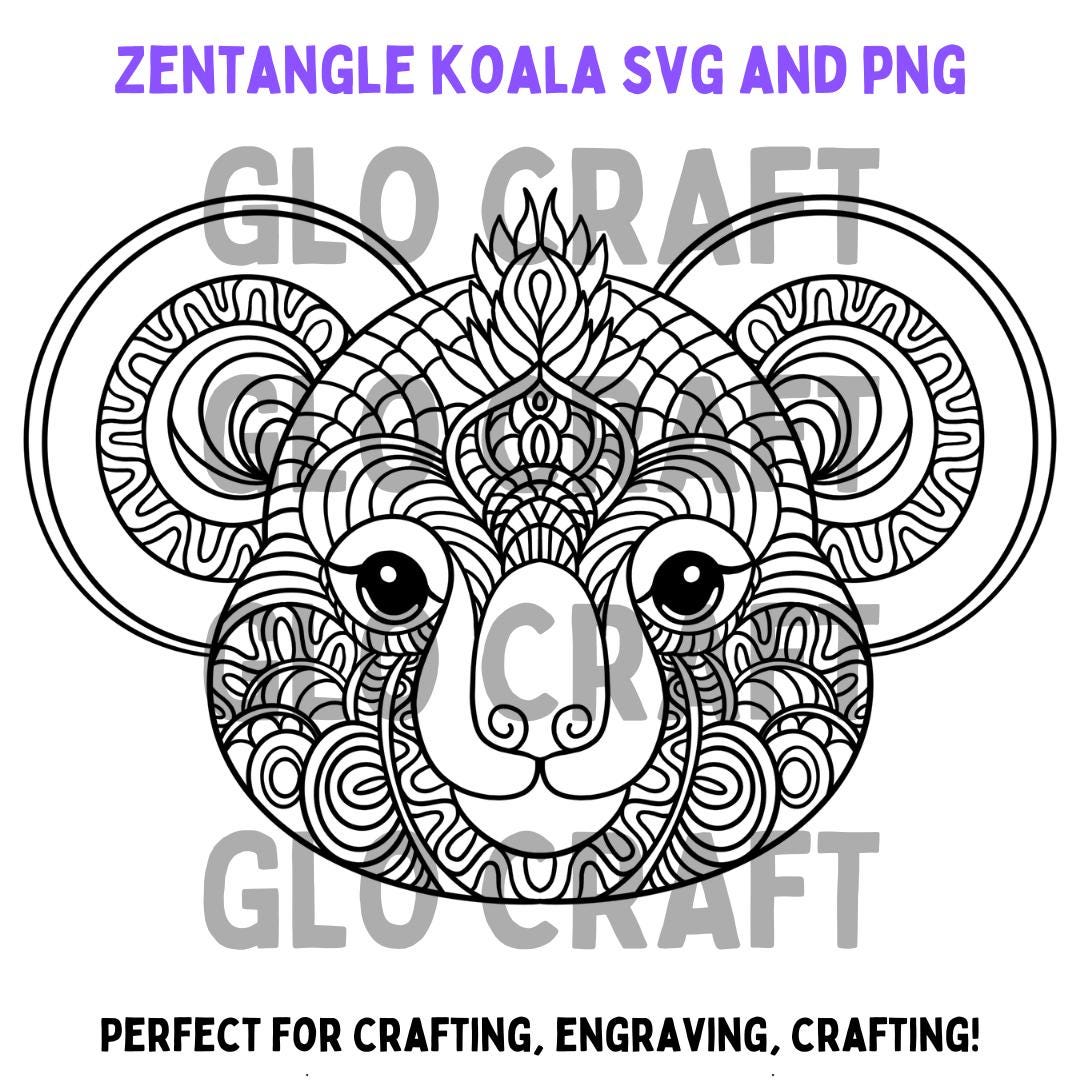 Zentangle Koala Bear Design SVG PNG Animal Head Crafting Cutting ...